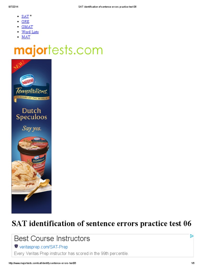 SAT Identification of Sentence Errors Practice Test 06 | PDF | Sat ...