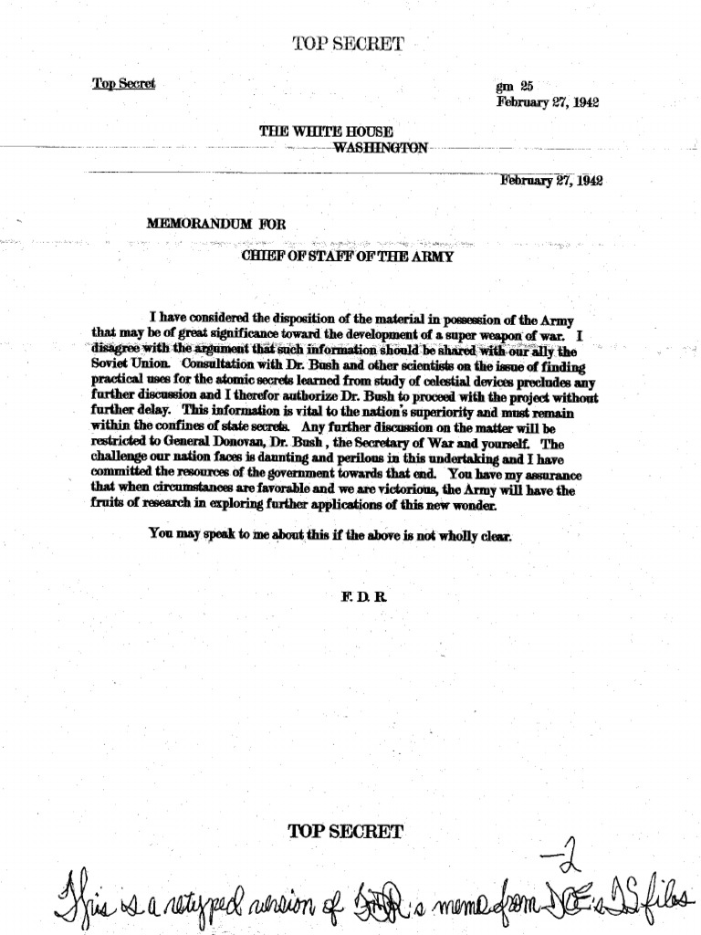 Memo to George Marshall from FDR, 27 February 1942 | Mysteries ...