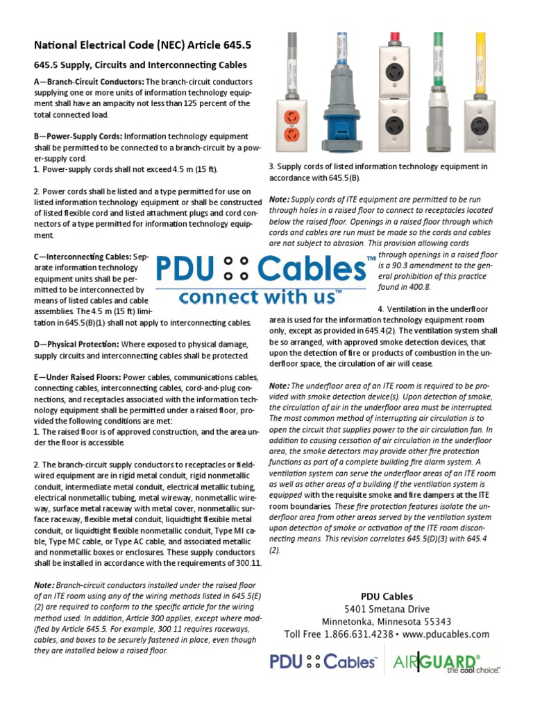 National Electrical Code (NEC) Article 645.5: 645.5 Supply, Circuits ...