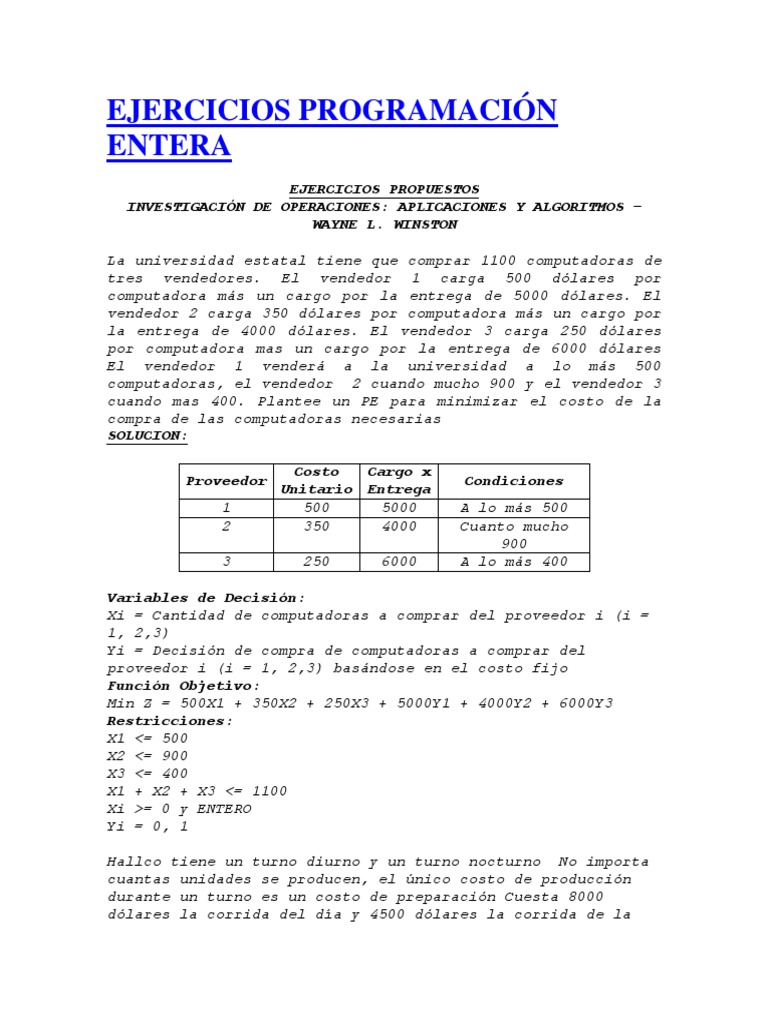 Ejercicios de Programación Entera en IO | PDF