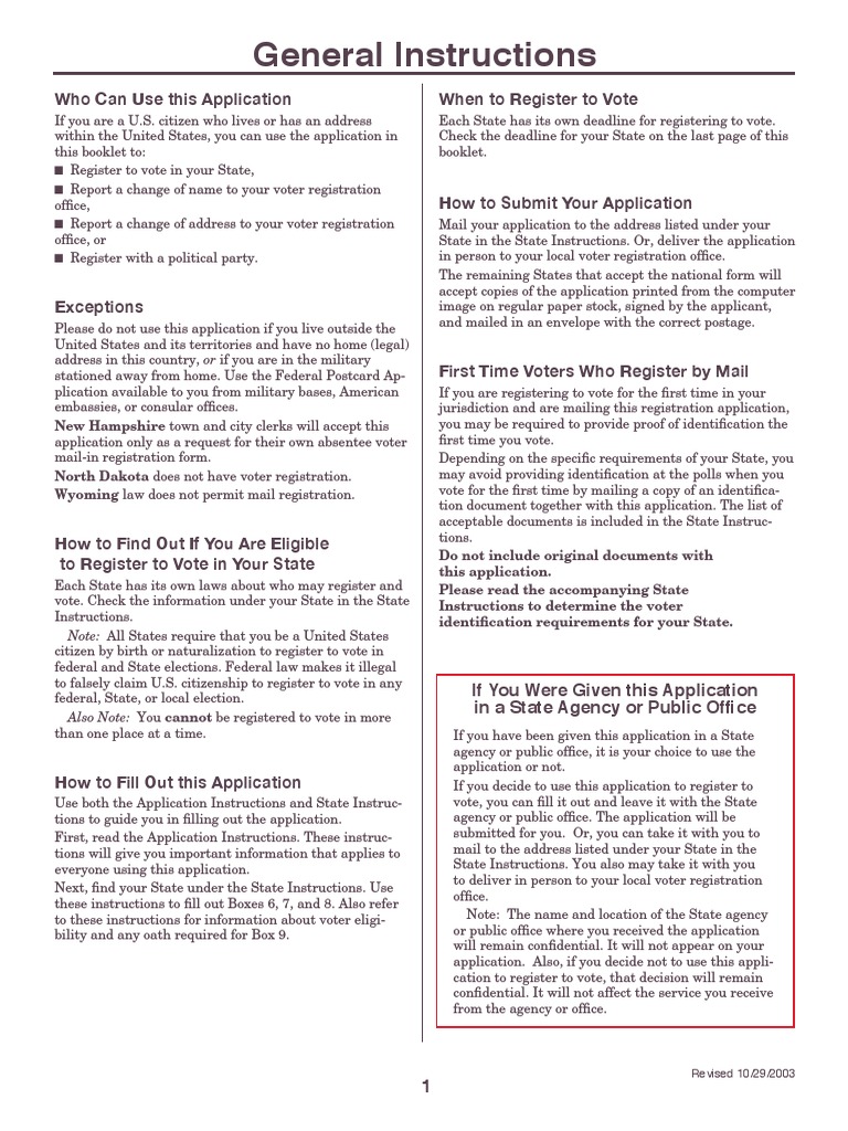 Instructions for Completing a Standard Voter Registration Application ...