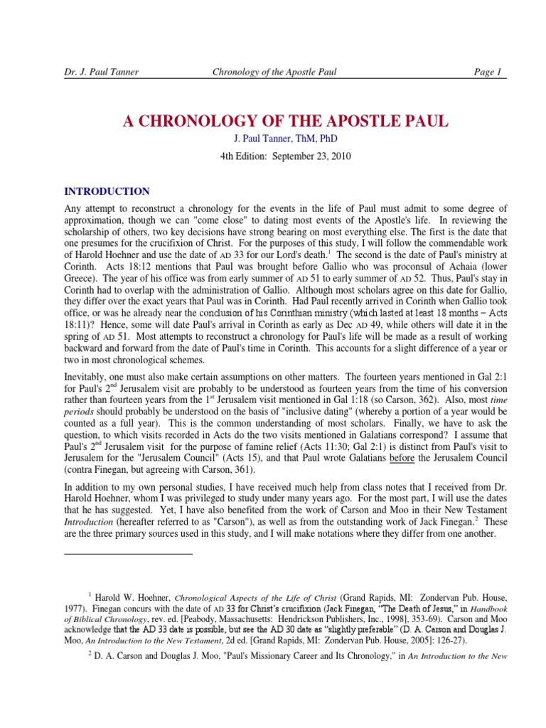 A Comprehensive Chronology of the Life and Ministry of the Apostle Paul ...