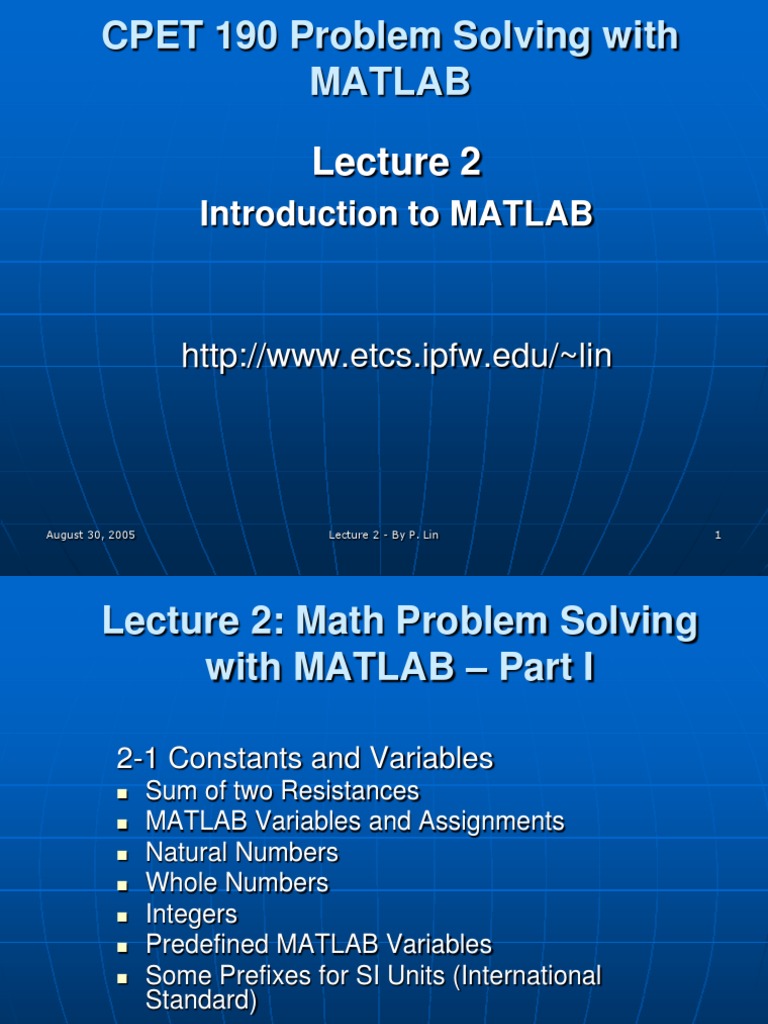 CPET 190 Problem Solving With Matlab | PDF | Pi | Teaching Mathematics