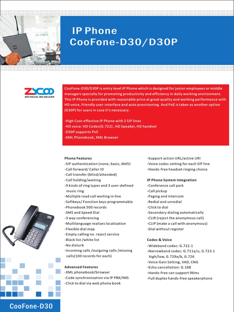 ZYCOO CooFone-D30 IP Phone Datasheet | PDF | Voice Over Ip | Session ...