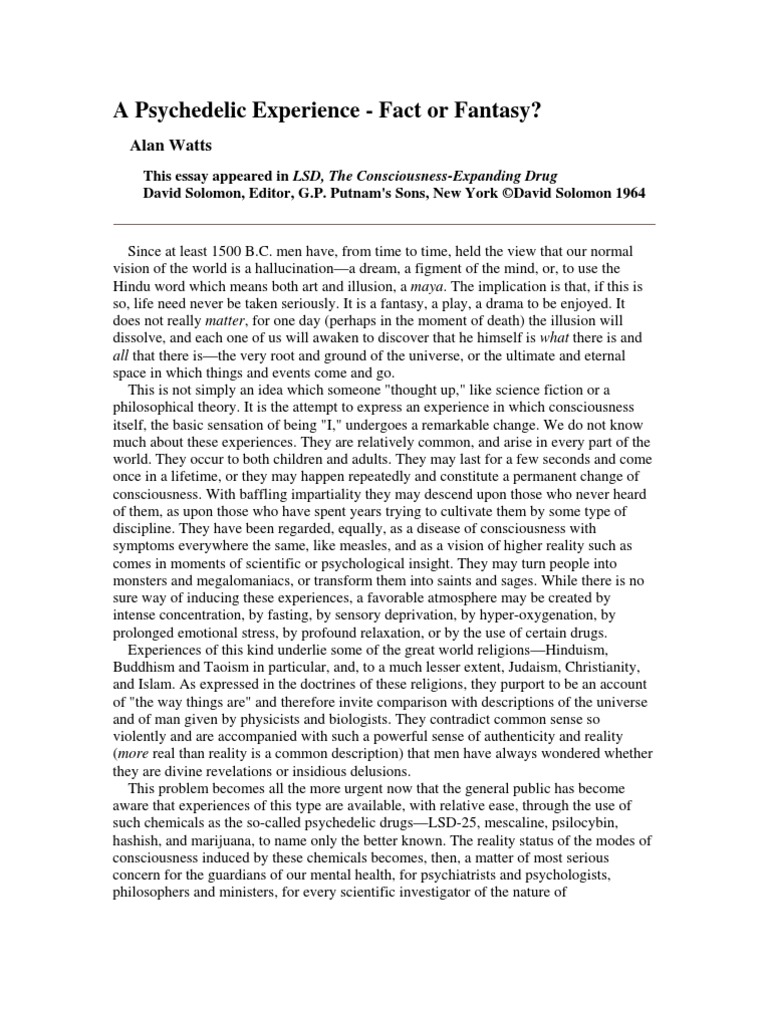 Alan Watts A Psychedelic Experience Pdf Consciousness Perception