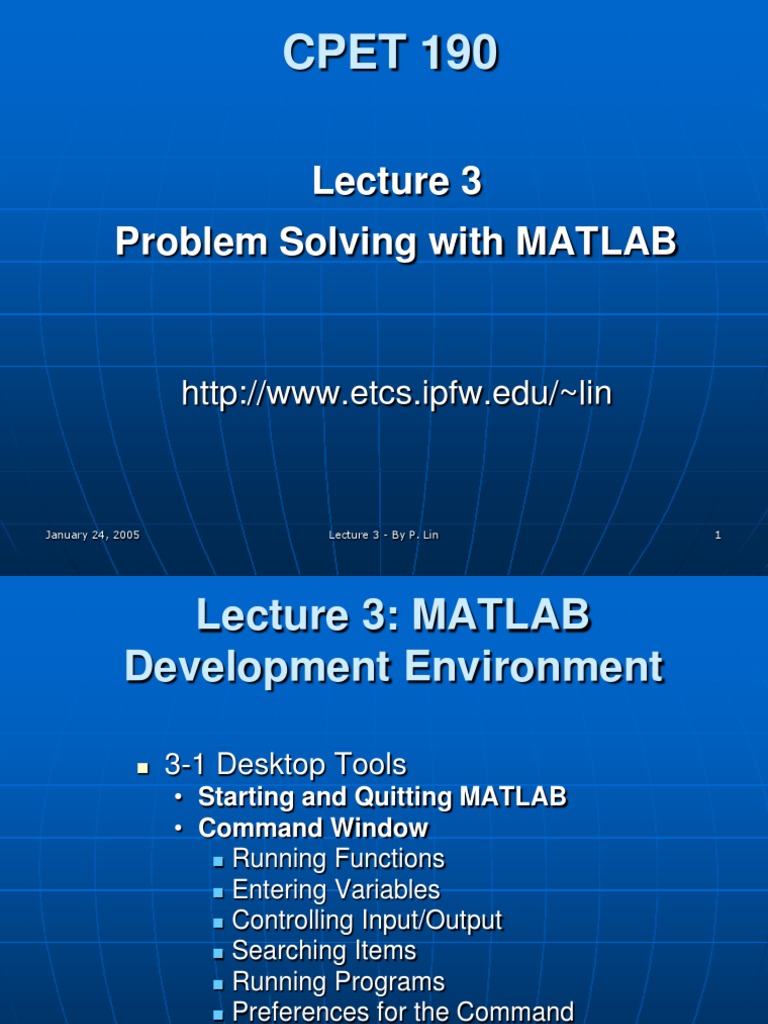 Problem Solving With MATLAB: CPET 190 | PDF | Matlab | Computer Data