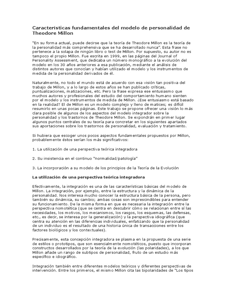 Modelo de Personalidad de Millon | PDF | Comportamiento | Evolución