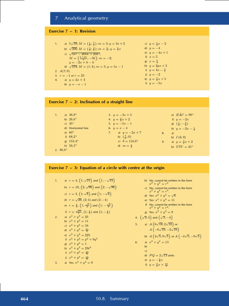 7 Analytical Geometry: Exercise 7 - 1: Revision | PDF