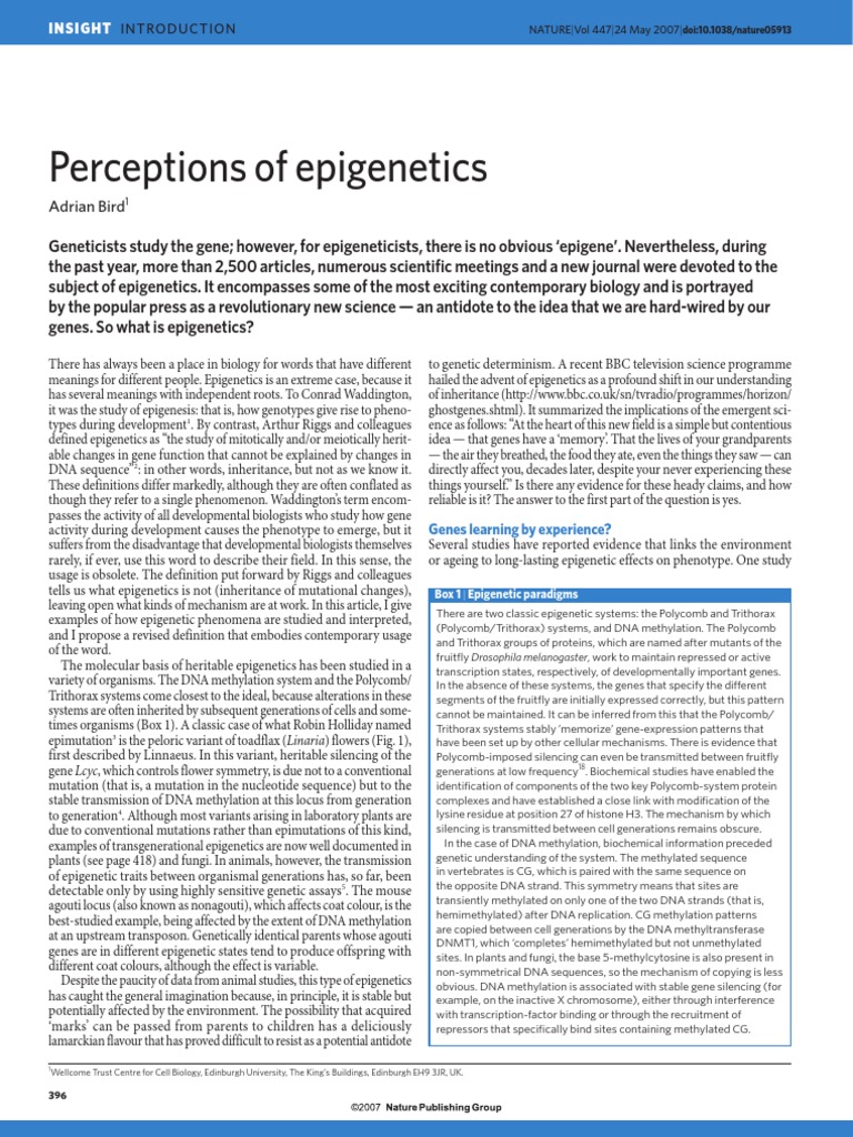Perceptions of Epigenetics | PDF | Epigenetics | Dna Methylation