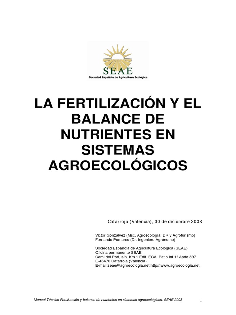 La Fertilización y Balance de Nutrientes en Sistemas Agroecológicos ...