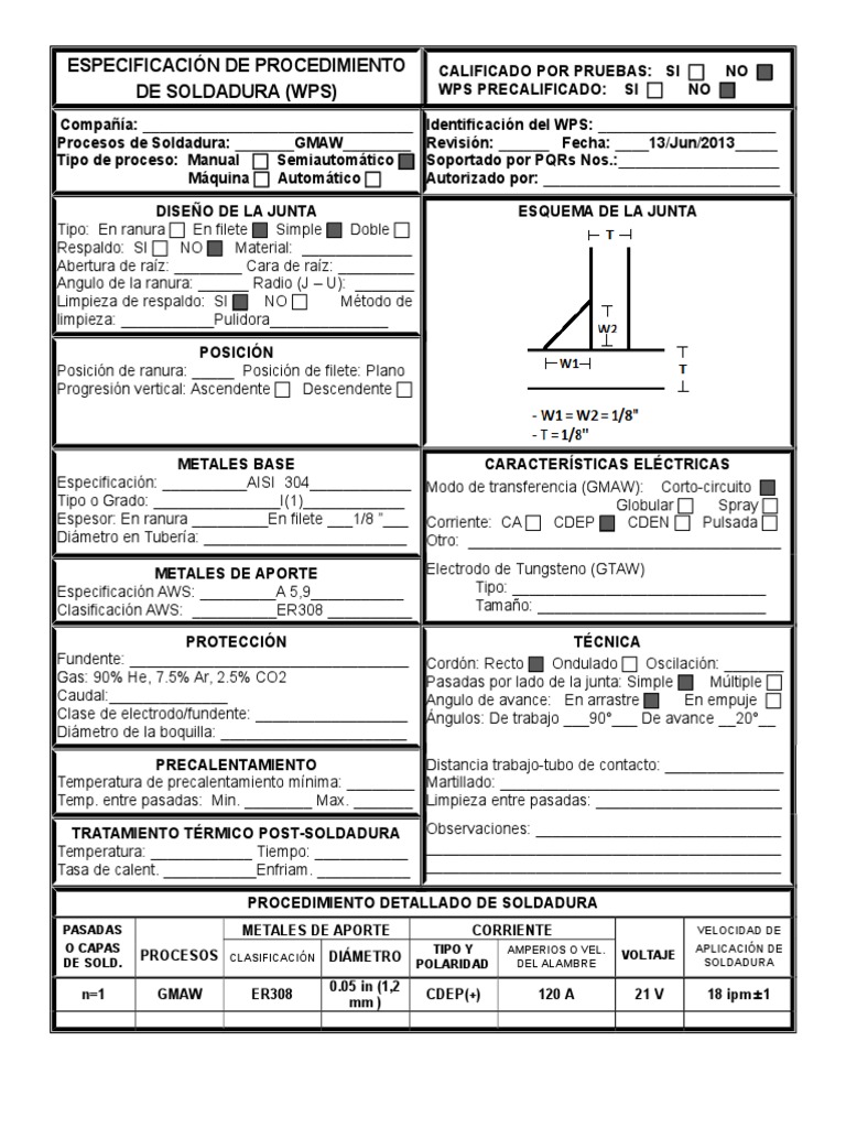 WPS Soldadura filete.doc | Welding | Metalworking