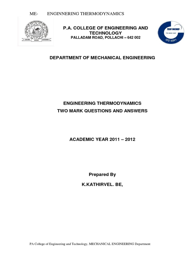 Etd 2mark With Answer | PDF | Heat | Gases