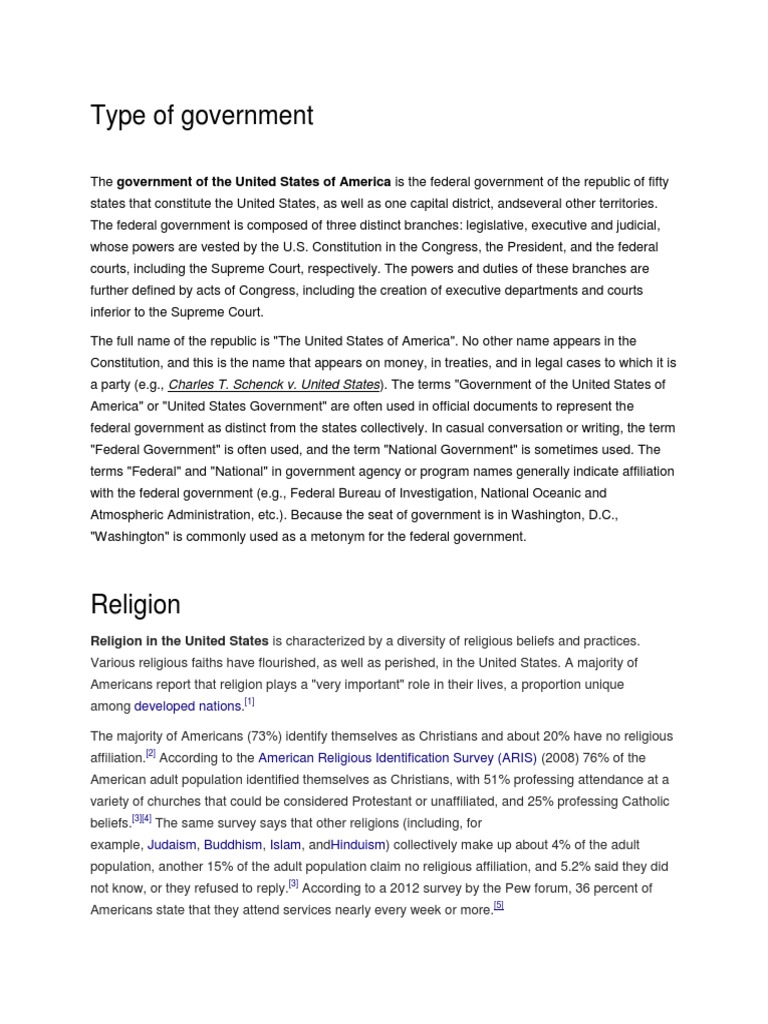 Type of Government: Religion in The United States Is Characterized by A ...