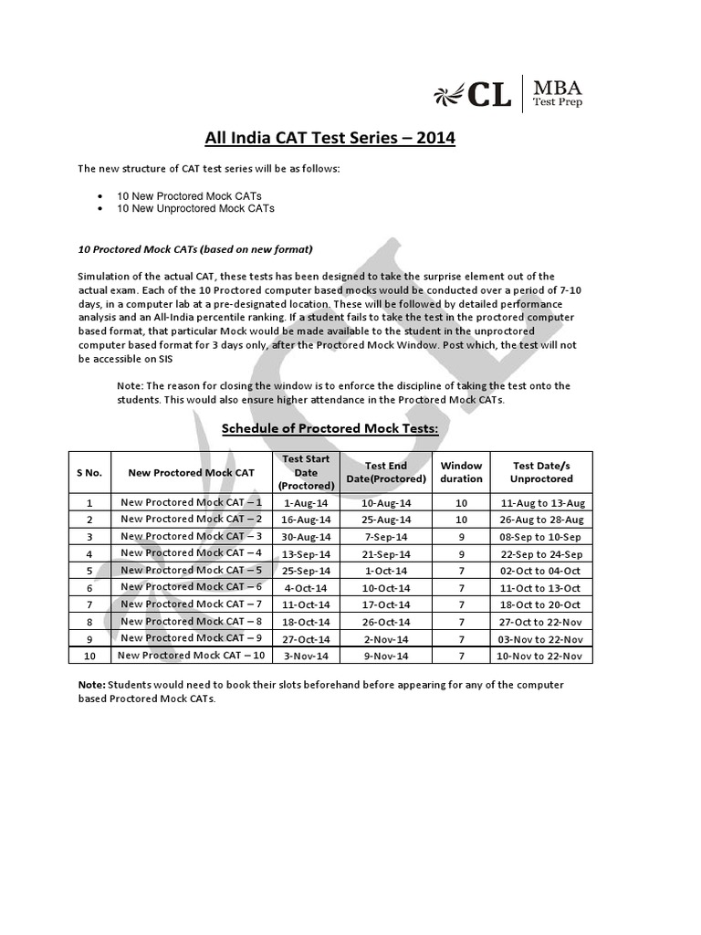 CAT New Test Series Schedule 2014 | PDF | Test (Assessment) | Computing