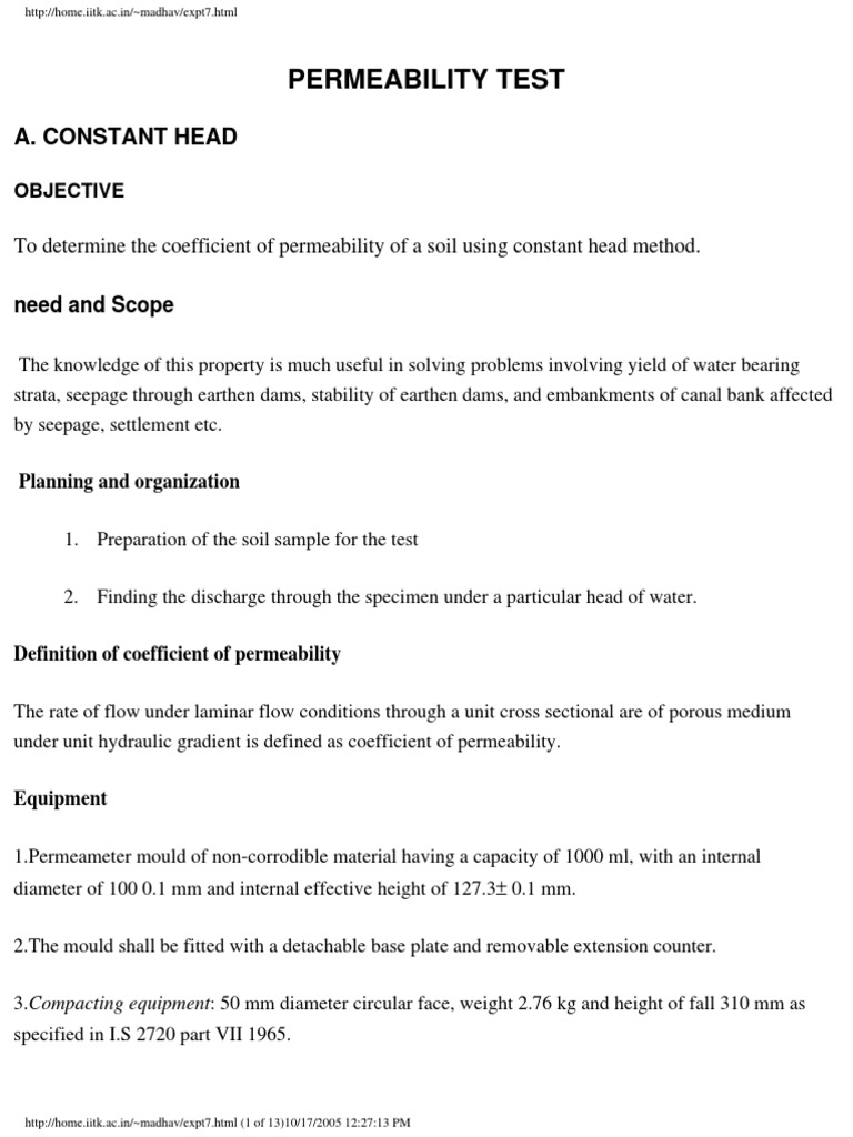 Constant Head Permeability Test Guide | PDF