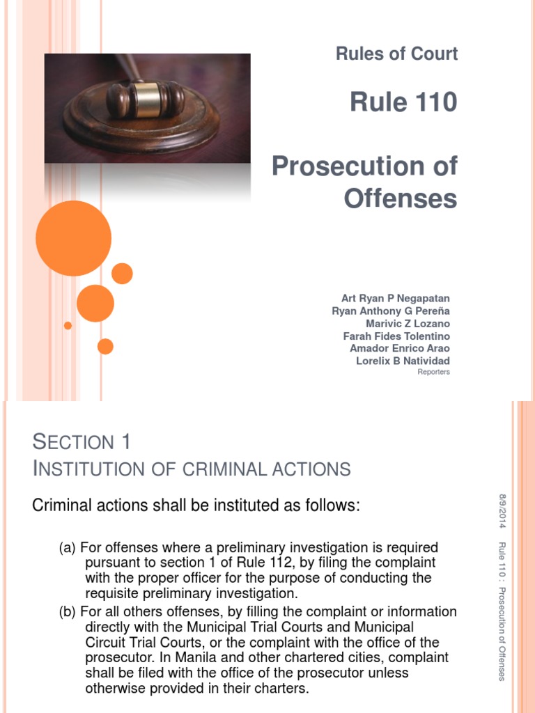 Rule 110 Prosecution of Offenses | PDF | Prosecutor | Crime & Violence