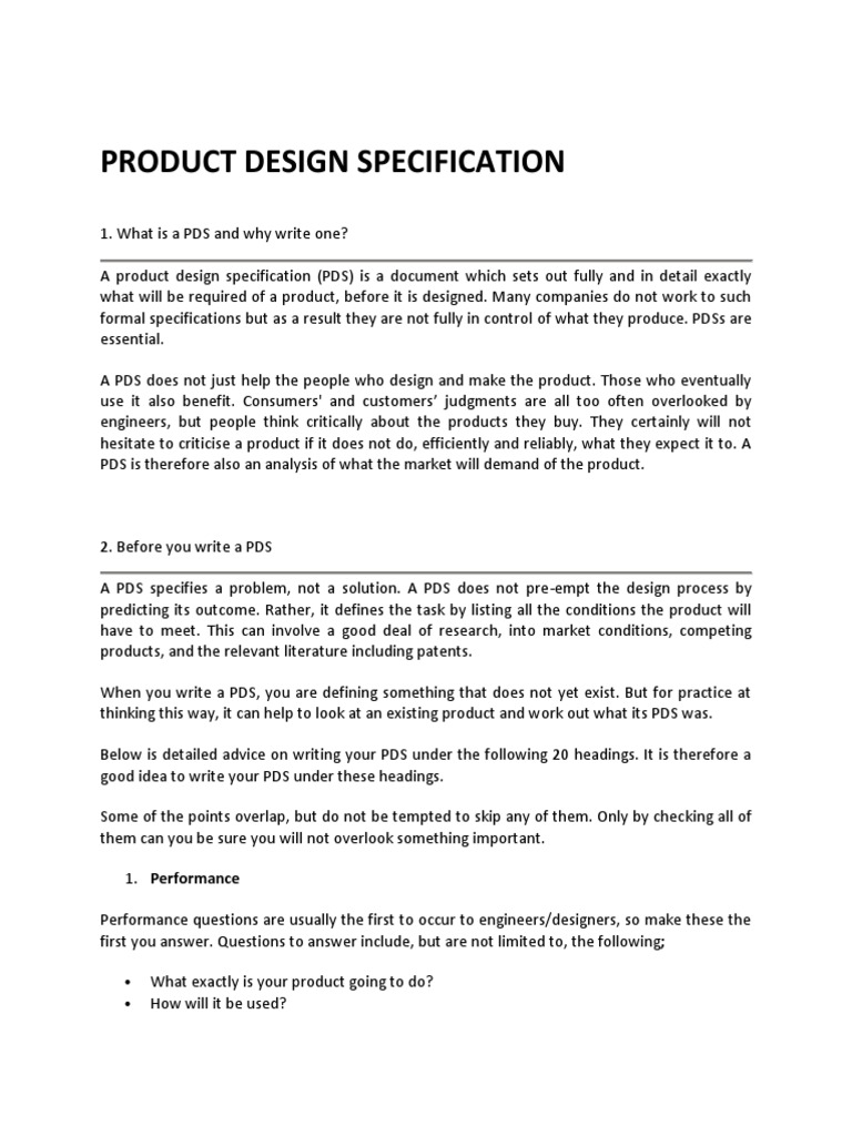 Product Design Specification | PDF | Product Design | Specification ...