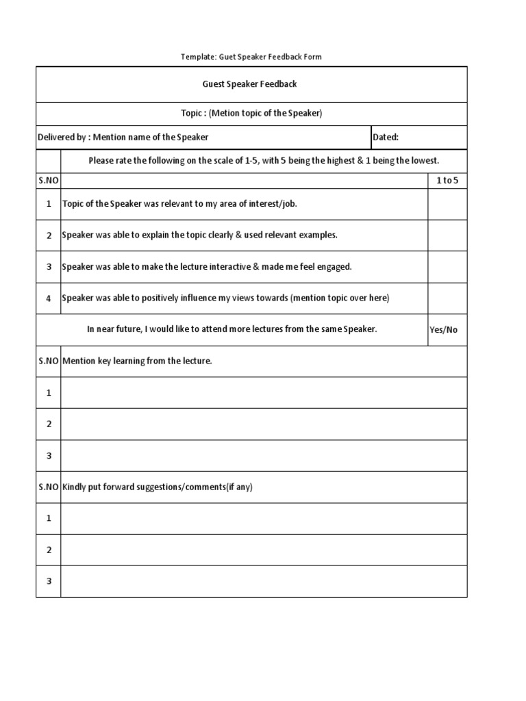 Guest Speaker Feedback Template | PDF | Cognition | Communication