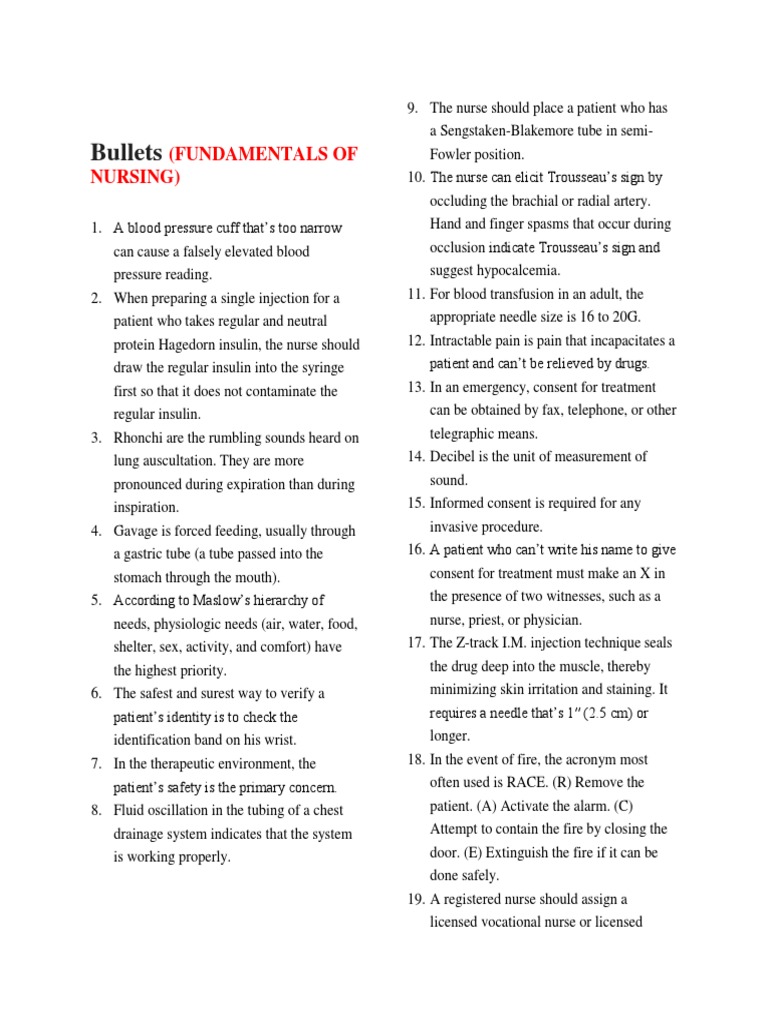 Bullets: (Fundamentals of Nursing) | PDF | Intravenous Therapy ...