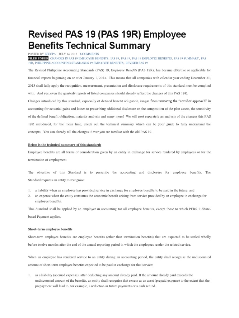 Revised PAS 19 | PDF | Defined Benefit Pension Plan | Employee Benefits
