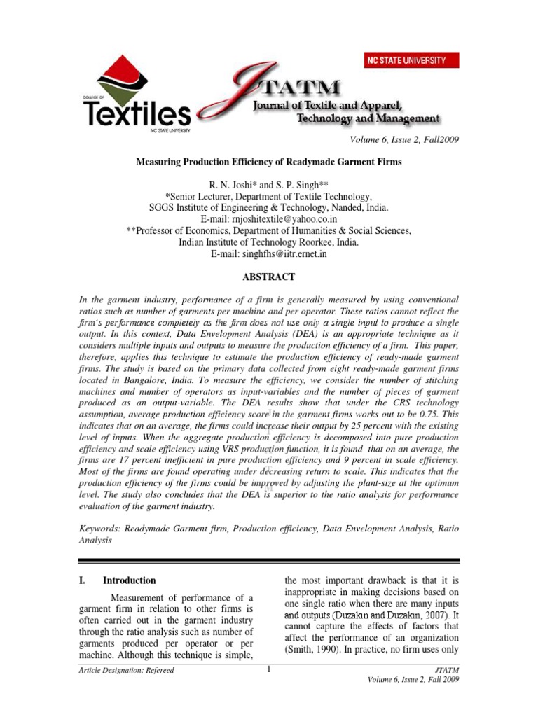 Measuring Production Efficiency of Readymade Garment Firms | PDF ...