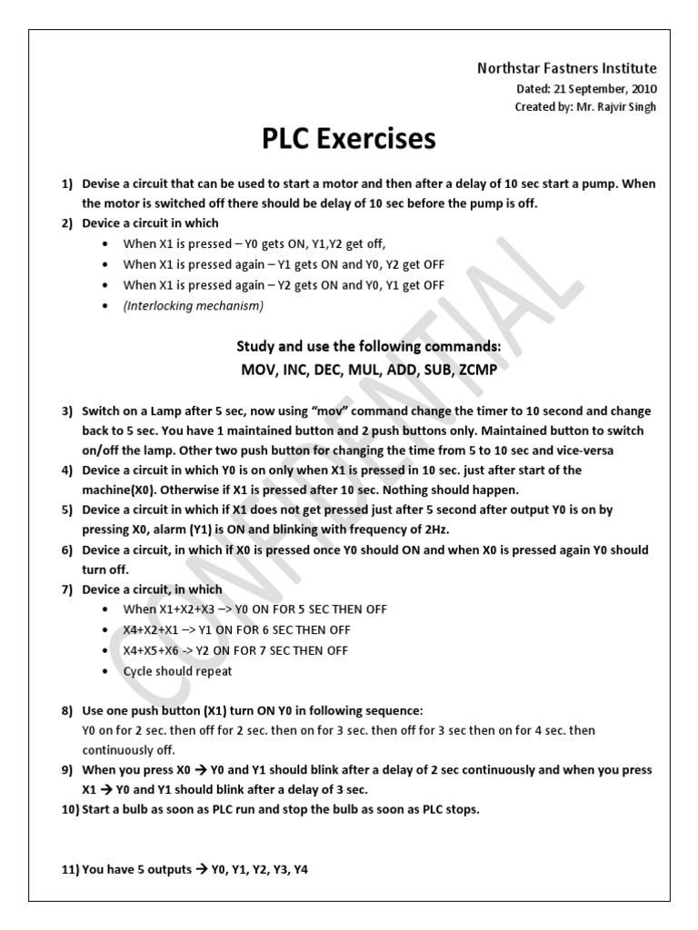 PLC Application Exercises 1 | PDF | Manufactured Goods | Electronic ...