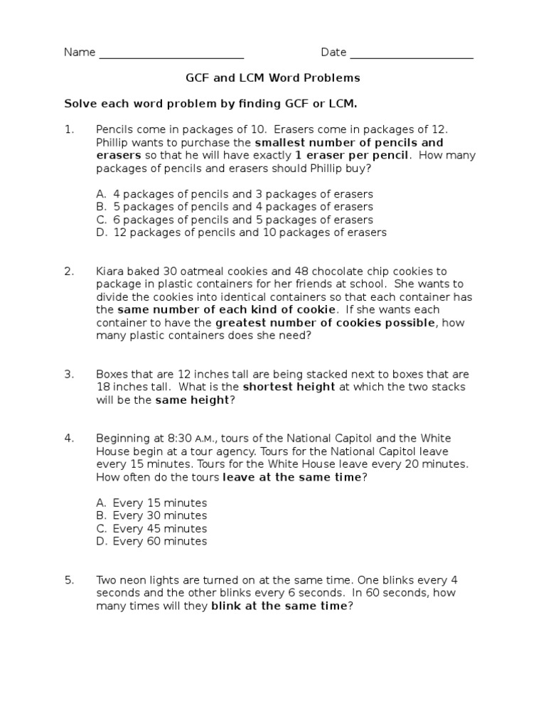 GCF and LCM Word Problems | PDF | Teaching Mathematics | Leisure