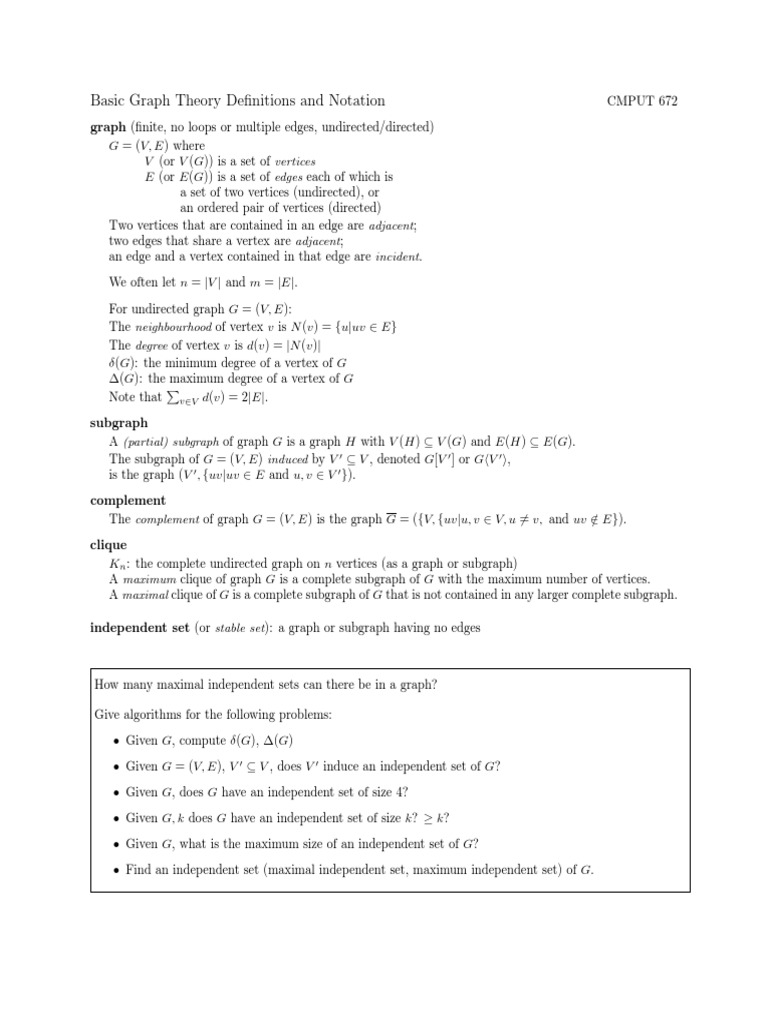 Basic Graph Theory Definitions and Notation | PDF | Vertex (Graph ...