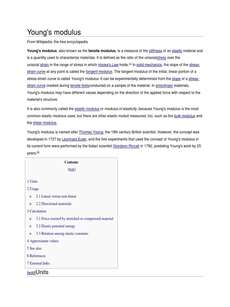 Young's Modulus: Units | PDF | Young's Modulus | Elasticity (Physics)