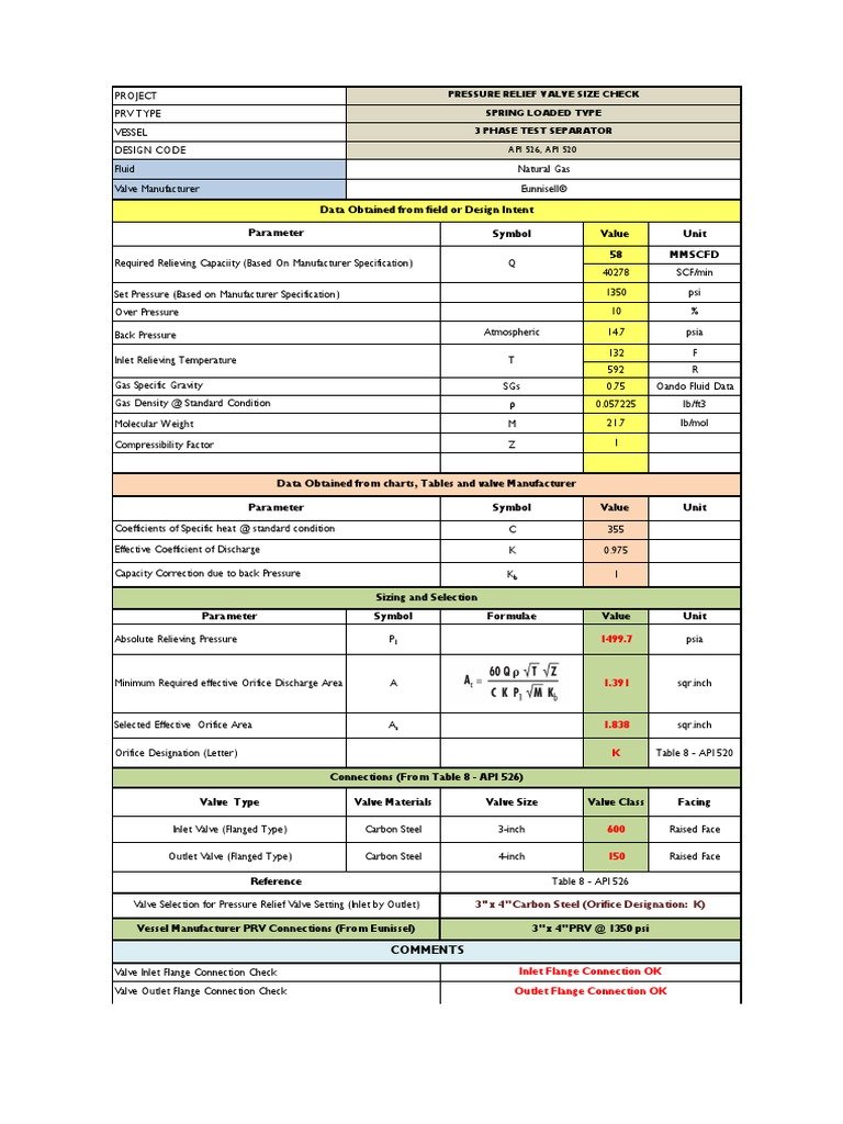 Pressure Relief Valve Sizing and Selection Check | PDF | Technology ...