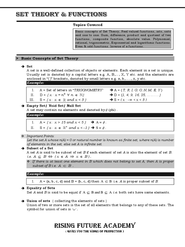Class-xi Set Theory | Set (Mathematics) | Function (Mathematics)