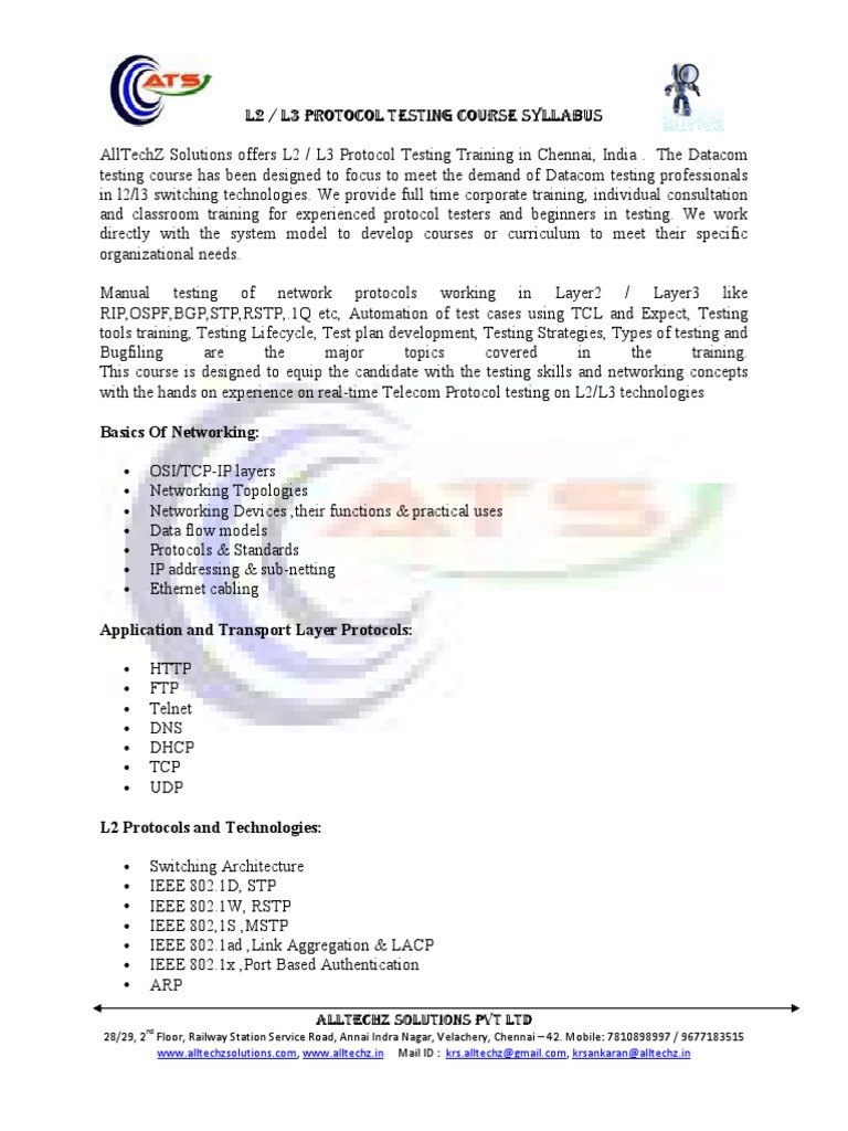 L2, L3 Protocol Testing Training in Chennai | PDF | Osi Model ...
