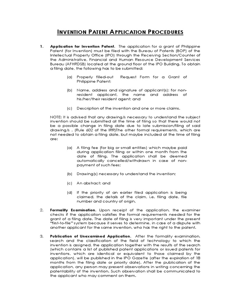 Invention Patent Application Procedures | PDF