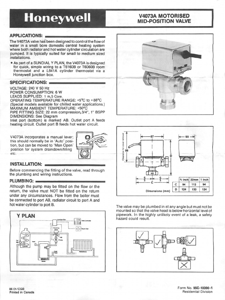Honeywell V4073A Motorised Mid-Position Valve | PDF | Technology & Engineering
