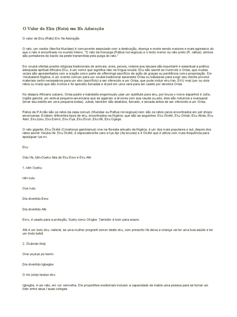 O Valor Da Eku (Rato) em Ifa Adoração Parte 1 | PDF | Casa e Jardim