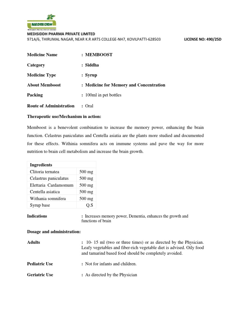 Memboost Syrup | PDF | Pharmaceutical Drug | Physician