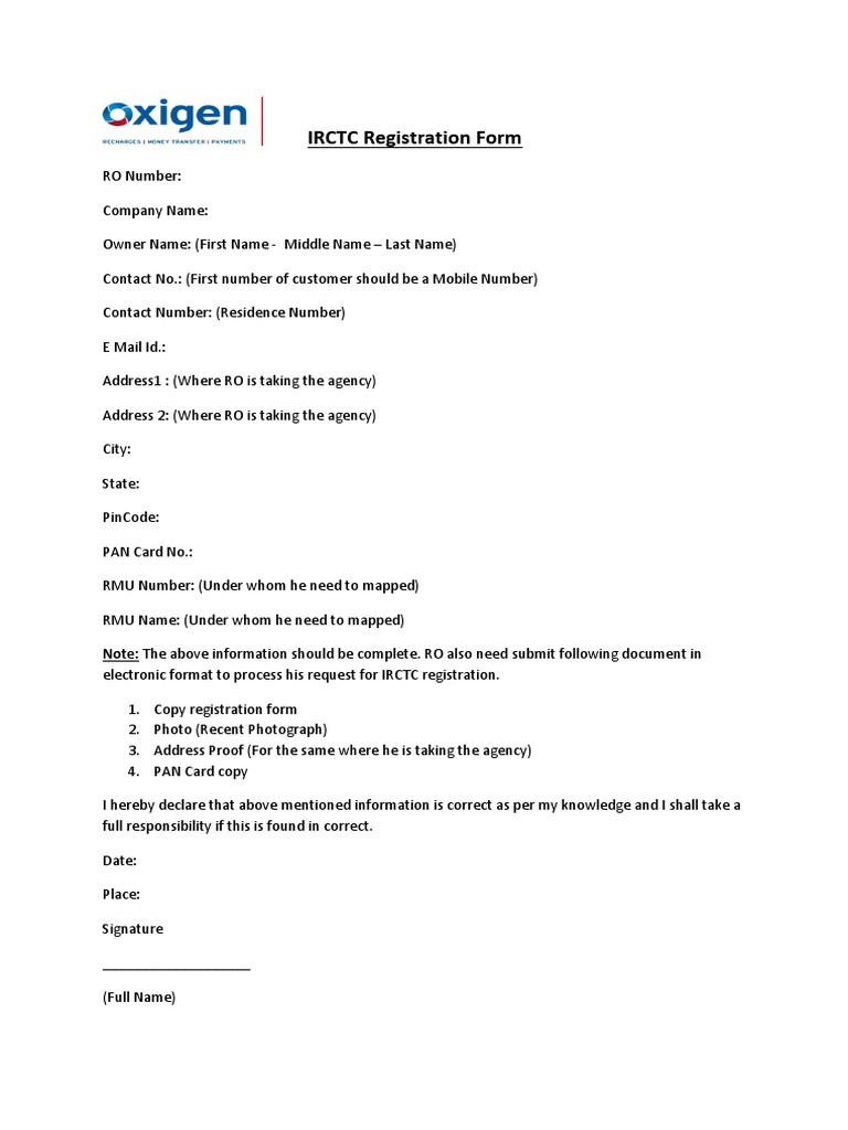 IRCTC Registration Form | PDF | Finance & Money Management | Law