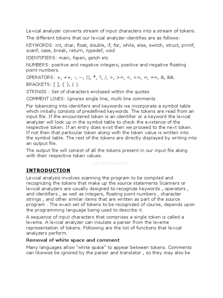 Lexical Analysis | PDF | Parsing | Notation