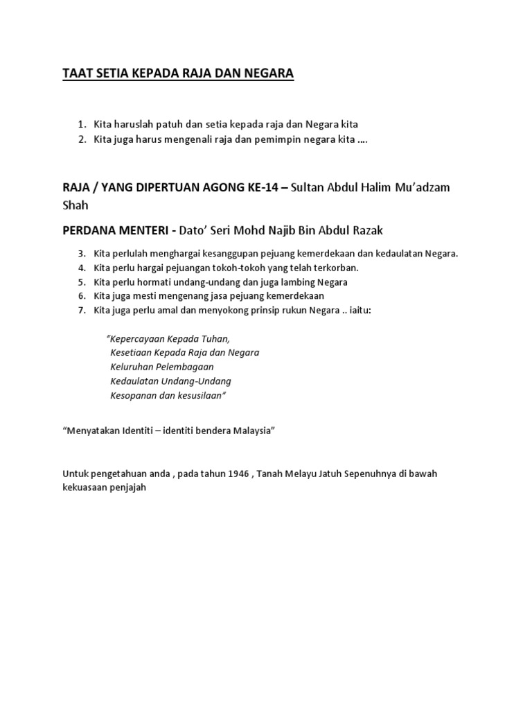 Taat Setia Kepada Raja Dan Negara | PDF | Sejarah