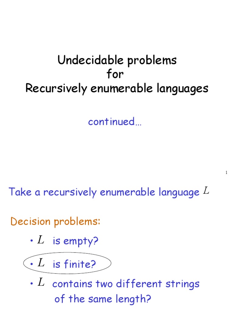 Undecidable Problems For Recursively Enumerable Languages: Continued | PDF | Theory Of ...