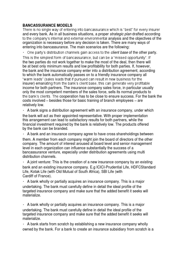 Bancassurance Models | PDF | Business | Economies