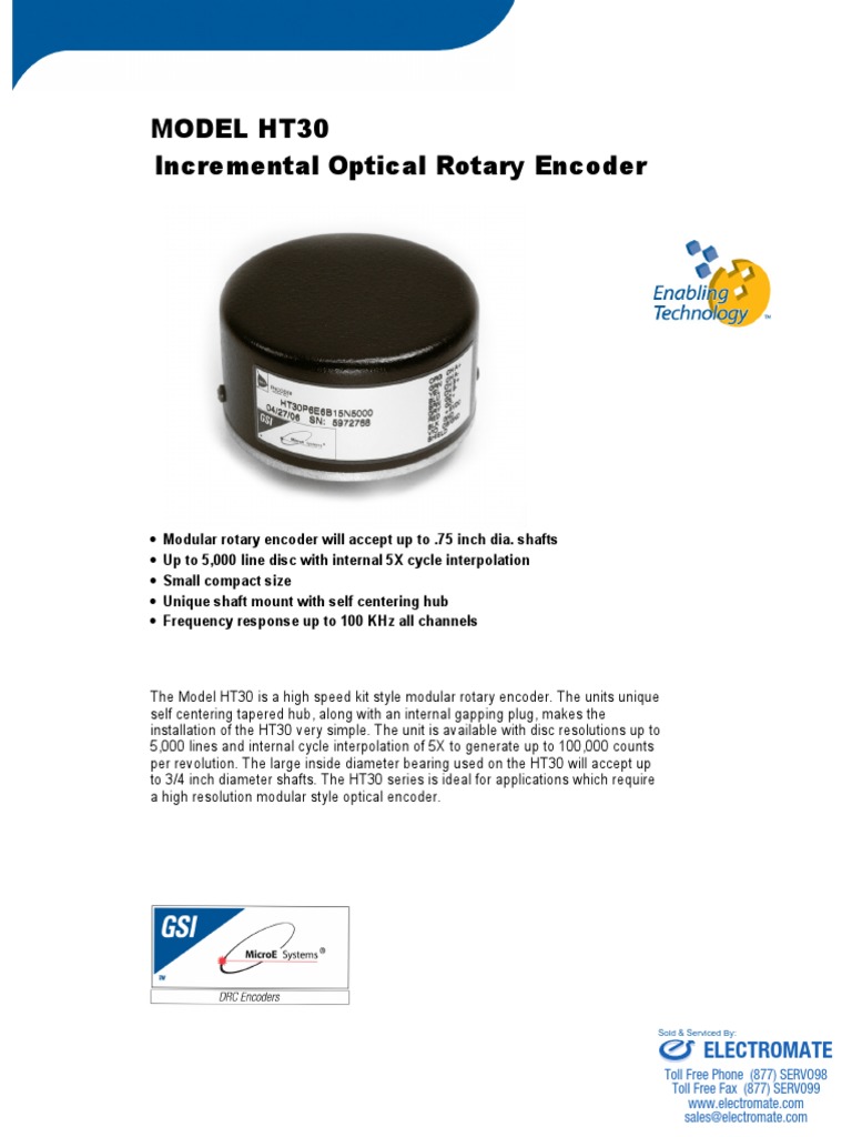 Model Ht30 Incremental Optical Rotary Encoder: Electromate | PDF ...