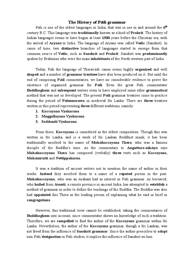 Pali Grammar | PDF | Pali | Sanskrit