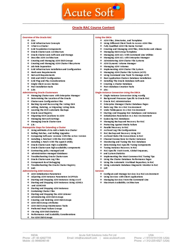 Oracle Rac Course Content Overview Of The Oracle Rac Using The Dbca Pdf Oracle Database