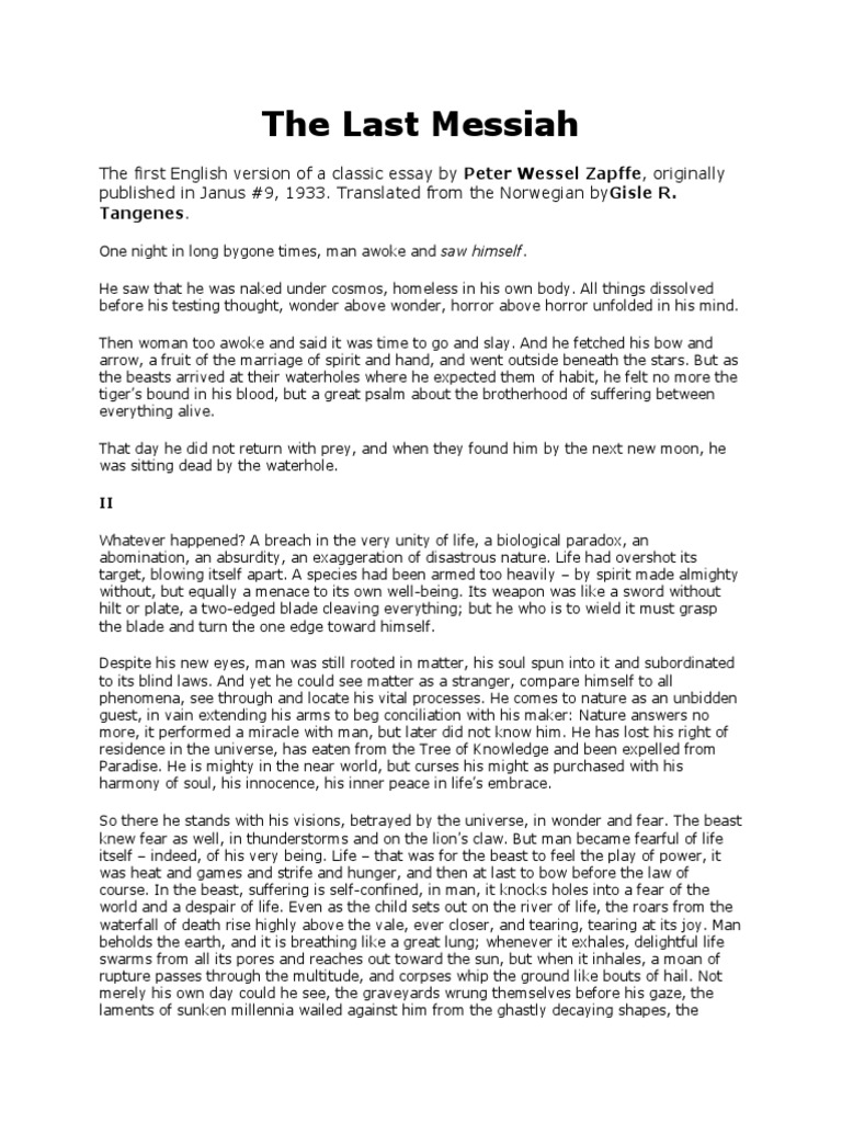 Peter Wessel Zapffe - The Last Messiah | PDF | Philosophy