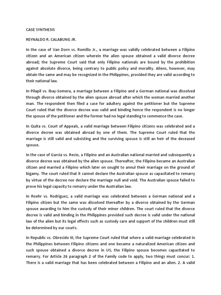 Case Synthesis | PDF | Marriage | Divorce