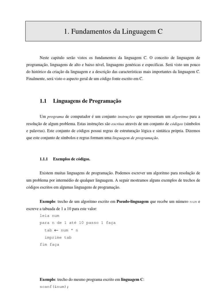 Fundamentos Da Linguagem C | PDF | C (linguagem de programação ...