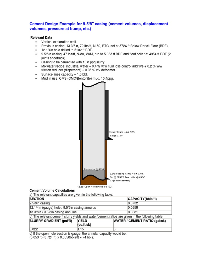 Cementing Example Problem | PDF | Casing (Borehole) | Pressure