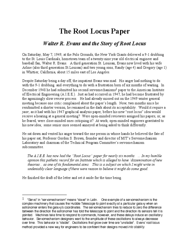 Evans - The Root Locus Paper | PDF | Guidance System | Servomechanism