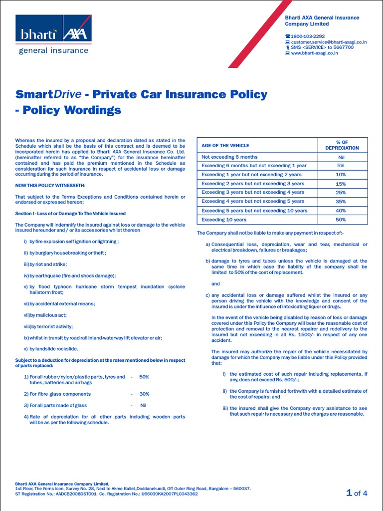 SmartDrive - Private Car Insurance Policy Wordings | PDF | Indemnity ...